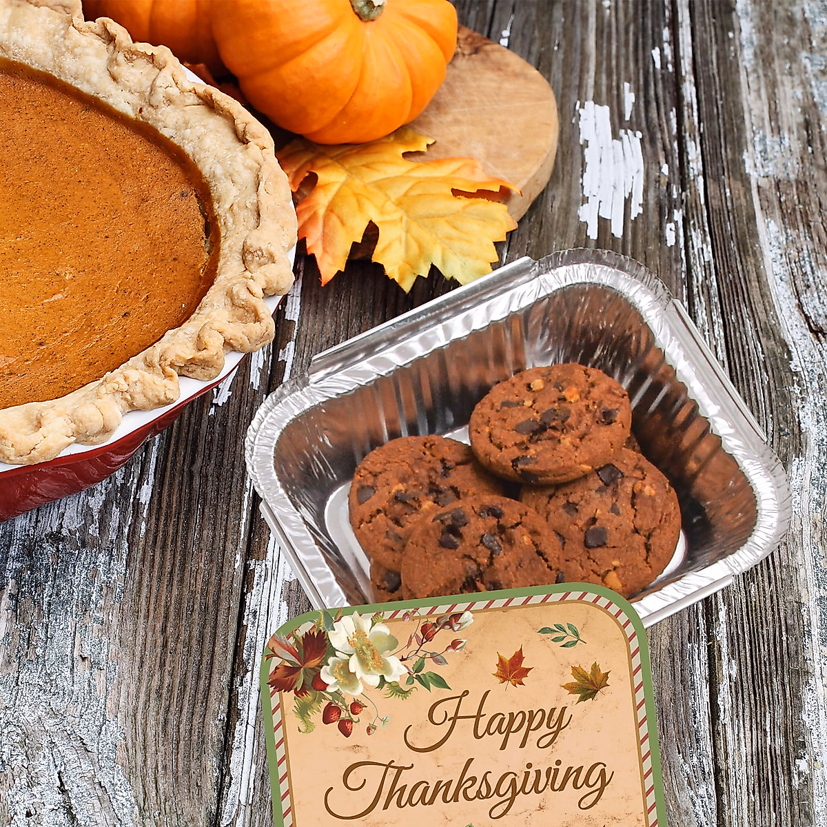 WorldBazaar Thanksgiving Aluminum Food Containers 24PCS Thanksgiving Leftover Take Home Containers 2 Size Disposable Thanksgiving Food Storage Thanksgiving Party Favors