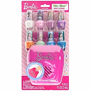 Townley Girl Barbie Non-Toxic Peel-Off Water-Based Safe Nail Polish Set with Nail Dryer for Kids, Batteries Not Included, Ages 3 and Up