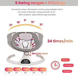 Addweet Baby Swings for Infants, Portable Bluetooth Enabled Baby Rocker with 5 Natural Swing Ranges & 10 Preset Sleep Music, Auto-Sensing Start-Stop System, Remote Control Newborn Swing (Grey)