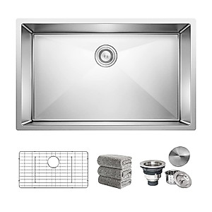 kitchen Sinks 30x18 inch Undermount kitchen sink stainless steel sink 16 Gauge Single Bowl kitchen sinks Set (5 Item Bundle: Sink, Bottom Grid, Drain Assembly, Drain Cap, Kitchen Towel)