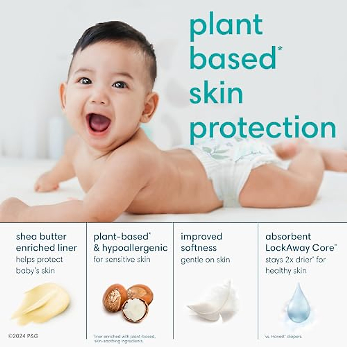 Pampers Baby Diapers - Pure Protection - Size 1, 132 Count, for up to 100% Leakproof, Premium Plant-based Skin Protection
