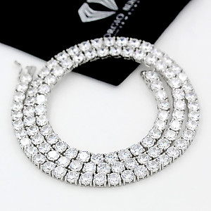 Giorgio Bergamo 925 Sterling Silver 5mm Tennis Necklace, Iced Out Round Cut CZ Cubic Zirconia Rhodium Plated Link Chain, (20)