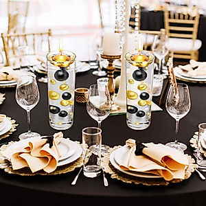 Lounsweer 20000 Pieces Transparent Water Gels and 120 Pieces Simulated Pearl Beads for Vase Fillers and 6 Pcs Floating Candles 6 Pcs Waterproof Light for Graduation Home Wedding Decor (Black, Gold)