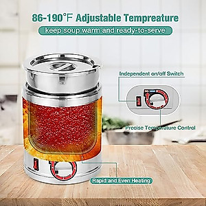 Restlrious Commercial Bain Marie Buffet Soup Warmer, Stainless Steel Round Food Warmer, 4 QT Electric Adjustable Temp Pot with Ladle Notch, Soup Station for Restaurant, Buffet, Parties, 110V/1000W