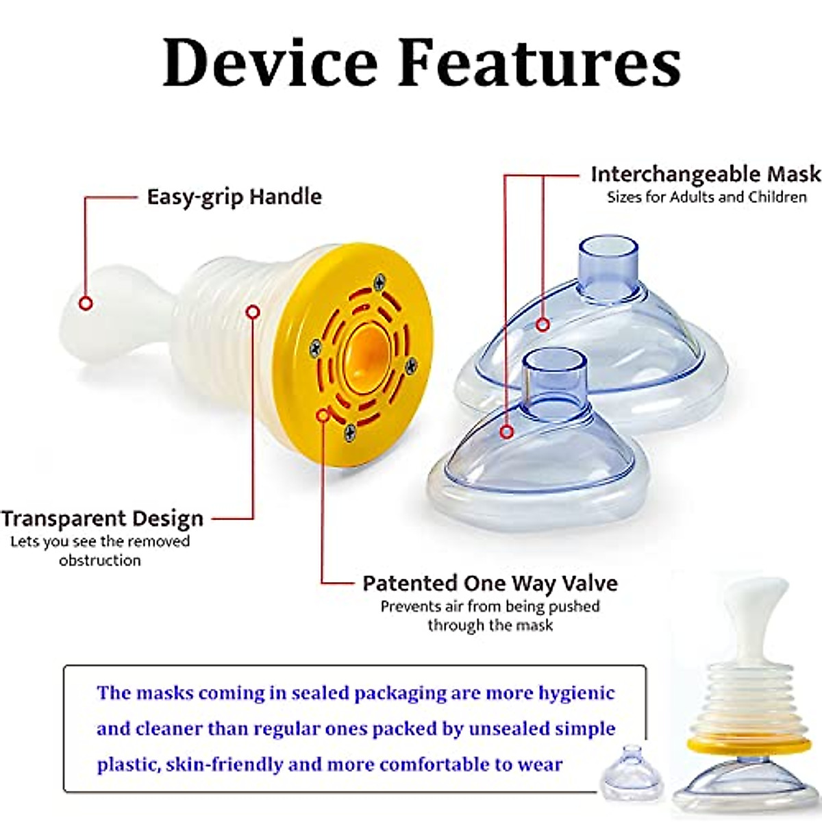 Missfeel Choking Rescue Device, Portable Choking Emergency Device with Red Portable Protective Bag, Stronger Suction First Aid Kit Suction Device with Masks for Child and Adults (Yellow1PCS)