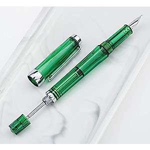 Lanxivi Set of 3 Piston Vaccum Fountain Pen Extra Fine Nib, 013 Series (Blue, Green and Clear Transparent) by Paili