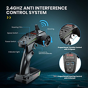 Holyton 1:10 Large High Speed Remote Control Car with LED Shell Lights, 48+ KM/H, 4WD Offroad Monster Truck for Adults & Kids, Hobby RC Truck Vehicle, 2 Battery Crawler Toy Gift for Boy