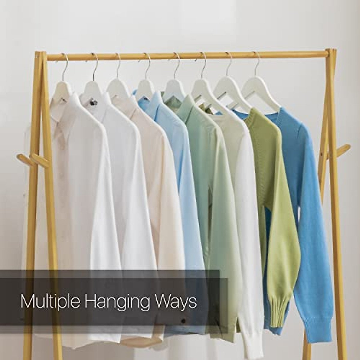 MoNiBloom Bamboo Garment Rack with Wheels Coat Rack Stand Clothes Rack with 2-Tier Storage Rack for Bedroom Living Room Entryway Home Office (Length 37.4", Natural)