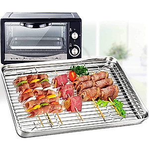 TeamFar Toaster Oven Pan Tray with Cooling Rack, Stainless Steel Toaster Ovenware broiler Pan, Compact 8''x10''x1'', Healthy & Non Toxic, Rust Free & Easy Clean - Dishwasher Safe