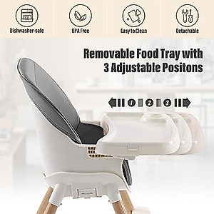 High Chairs for Babies and Toddlers, Xhakchik 6-in-1 Convertible High Chair for Toddlers, Baby High Chair with Adjustable Function, Removable Tray, Pu Mat and 5-Point Harness (Dark Grey)