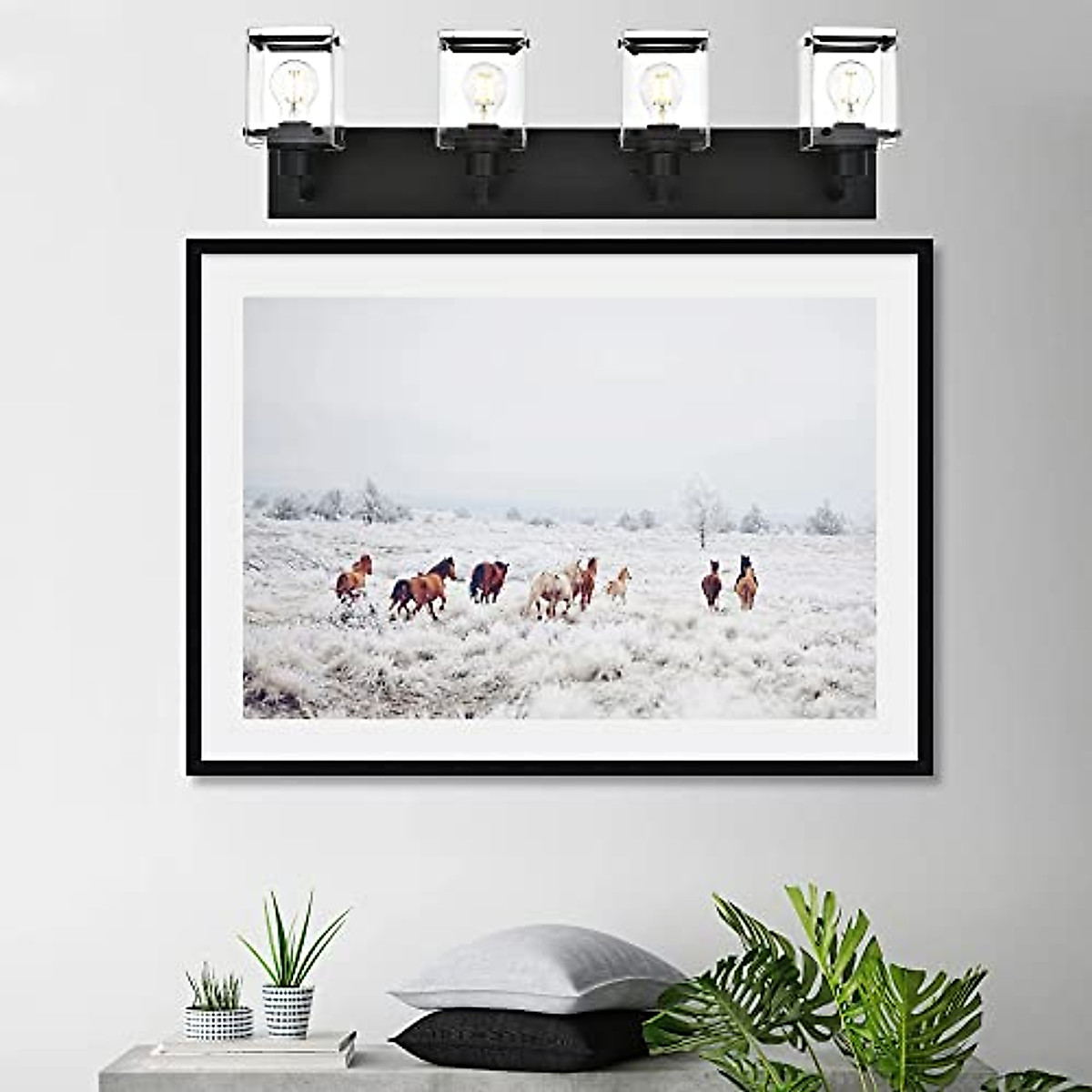 MELUCEE 4-Light Vanity Lights for Bathroom, Industrial Indoor Wall Sconces Black Bathroom Lighting with Rectangular Clear Glass Shade for Kitchen Hallway Living Room, 31.3 Inches Length