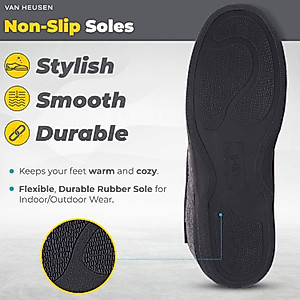 Van Heusen Mens Slippers Comfy Slip-on Micro Suede House with Softflannel Lining Moccasin, Grey, Medium