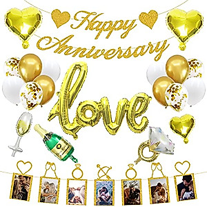 Anniversary Decorations Party Supplies Kit Set of Happy Anniversary Banner , Photo Banner and Anniversary theme Balloons for Wedding Anniversary Party decor