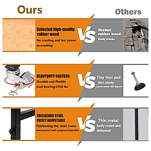 60" Height Adjustable Work Bench Table with Storage, Drawers, Wheels, Power Outlet - Heavy-Duty Garage Work Benches, 2700 LBS Load Capacity Wood Top Workbench for Workshop, Office, Home
