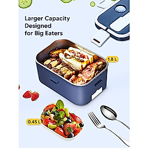 Aokoka Electric Lunch Box 75W Food Heater 12V 24V 110V Heated Lunch Boxes for Adults, Portable Food Warmer Lunch Box for Car Home Work 1.8L Self Heating Lunch Box with Fork and Spoon