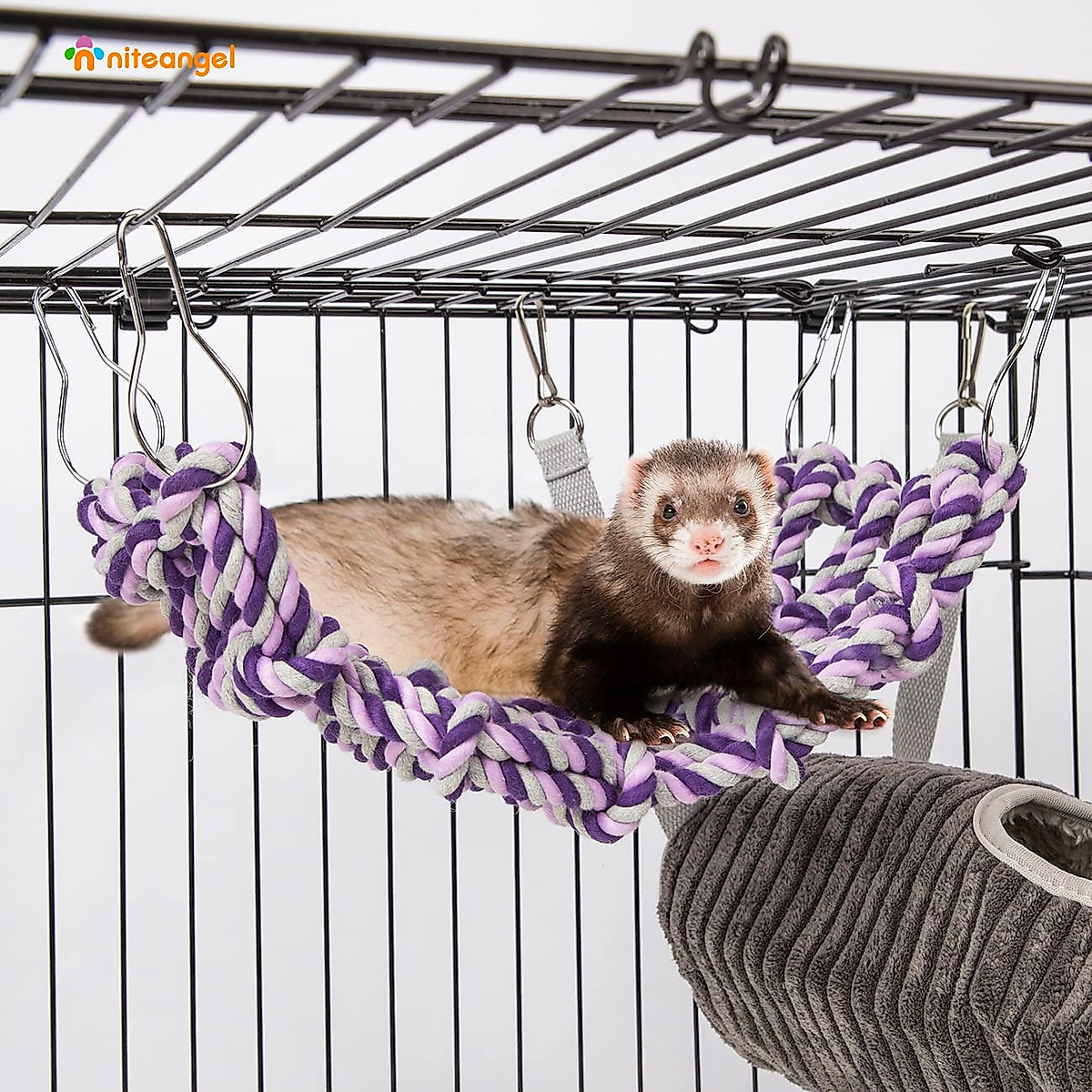 Niteangel Small Animal Activity Toy, Rat and Ferret Cotton Rope Nets (Purple)