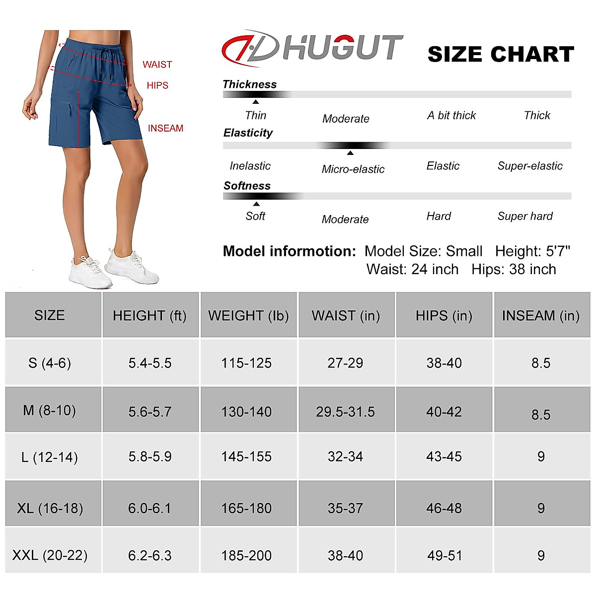 Women's Lightweight Hiking Cargo Shorts Quick Dry Athletic Shorts for Camping Travel Golf with Zipper Pockets Water Resistant Blue