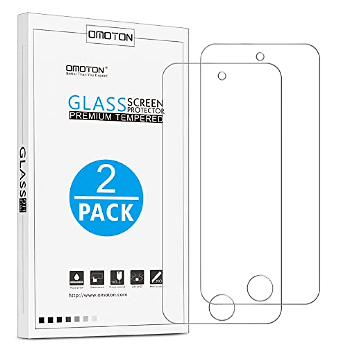 OMOTON Tempered Glass Screen Protector for New iPod Touch 7th Generation 6th Gen 5th Gen (2015/2019 Released), 2 Pack