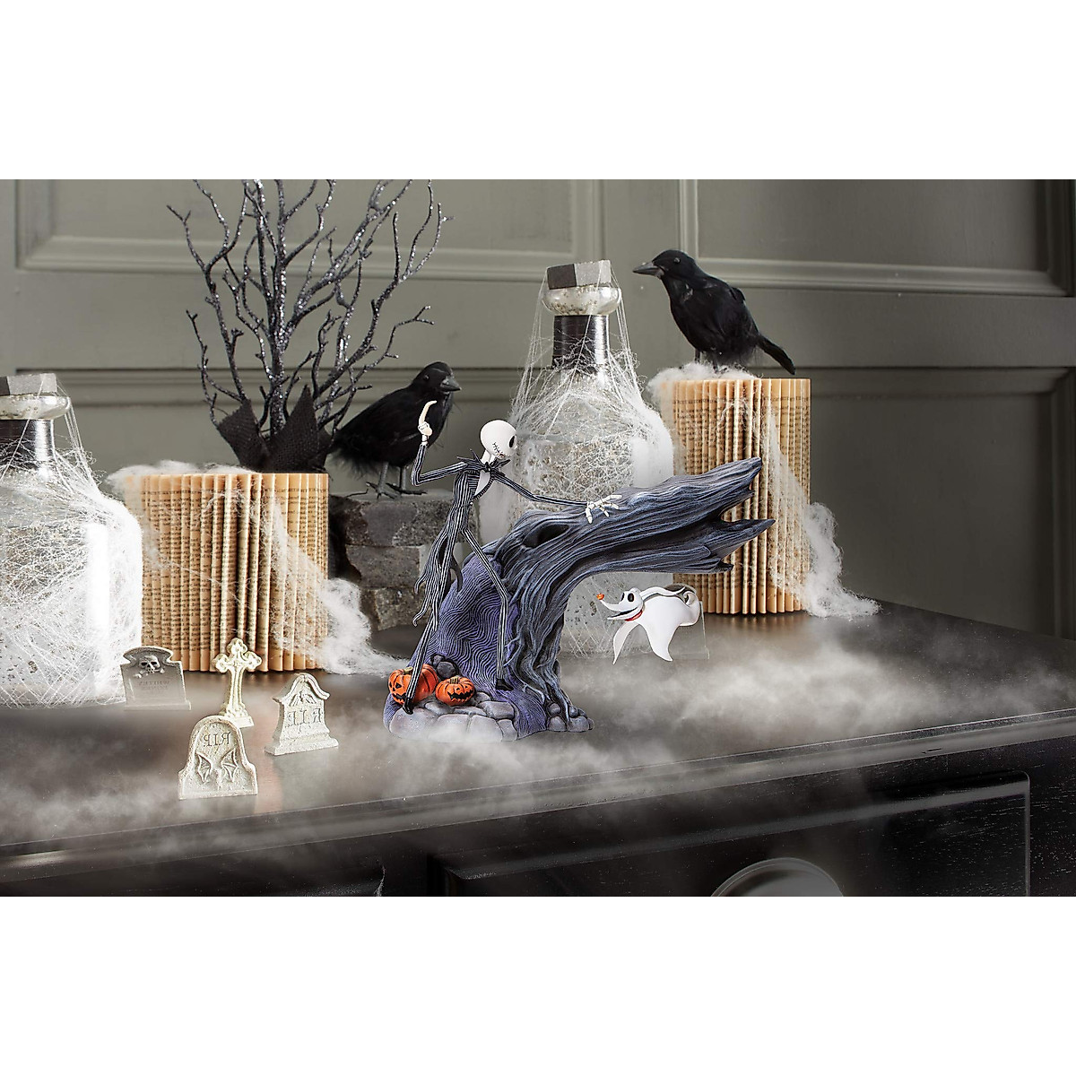 Enesco Grand Jester Studios LEVITATION Nightmare Before Christmas Jack Skellington and Zero LED Lit Statue Figurine, 8.25 Inch, Multicolor