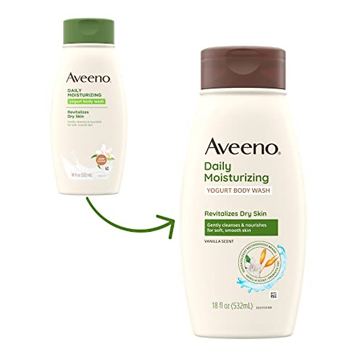 Aveeno Daily Moisturizing Yogurt Body Wash with Soothing Prebiotic Oat & Vanilla Scent, Gentle Daily Body Cleanser Nourishes Dry Skin With Moisture, Paraben, Soap & Dye-Free, 18 fl. oz (Pack of 3)
