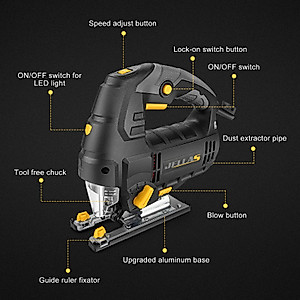 JigSaw, 6.7Amp Power Jig Saws with LED Light,10 Blades, 800-3000 SPM Jig Saw, 6 Variable Speed, 0°-45° Bevel Cutting, 4 Orbital Sets, 3M AC Cord