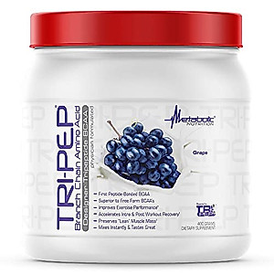 Metabolic Nutrition - TRIPEP - Tri-Peptide Branch Chain Amino Acid, BCAA Powder, Pre Intra Post Workout Supplement, Grape, 400 Grams (40 Servings)