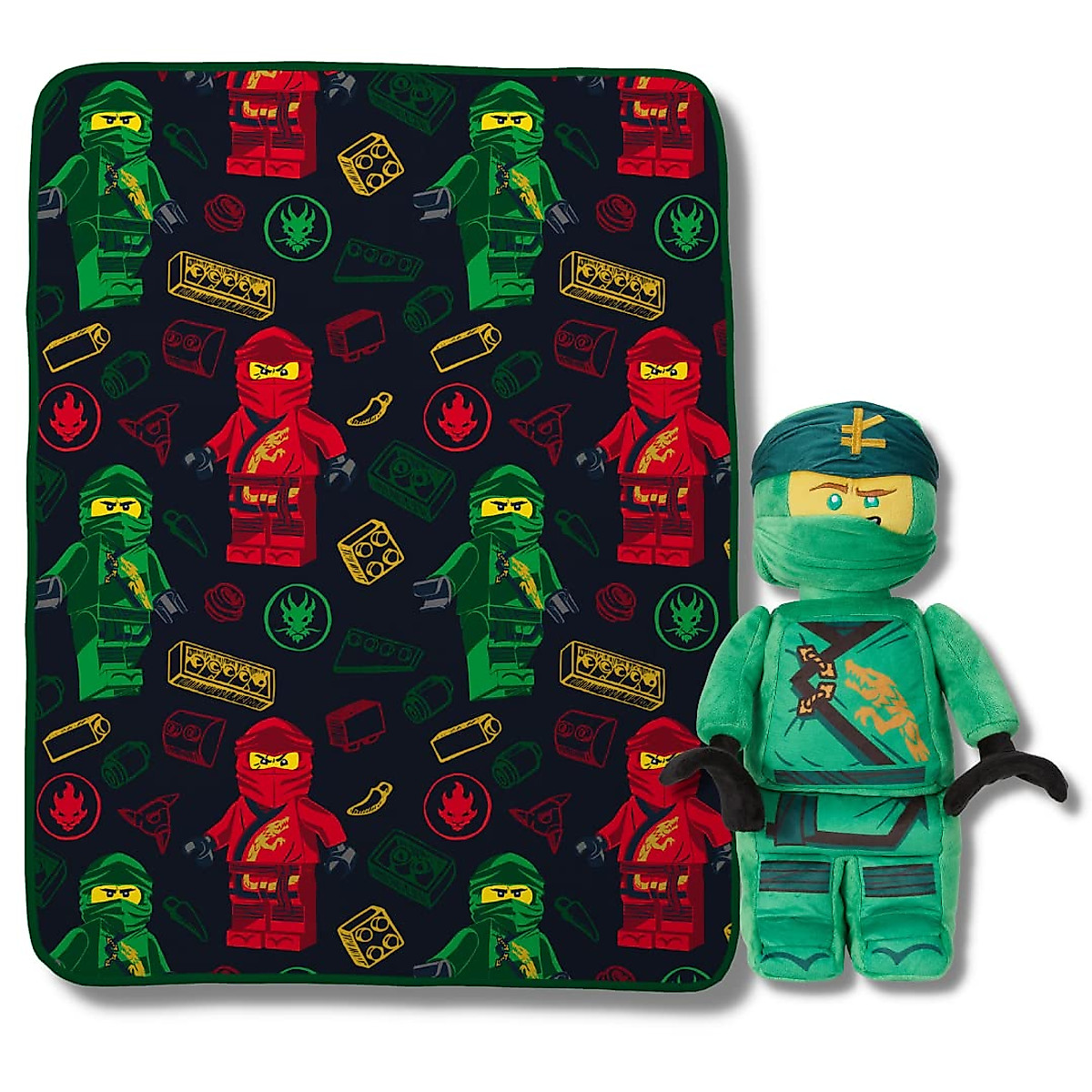 Franco Lego Ninjago Kids Bedding Super Soft Plush Decorative Pillow and Throw 2 Piece Set, 40 in x 50 in (Official Lego Product)