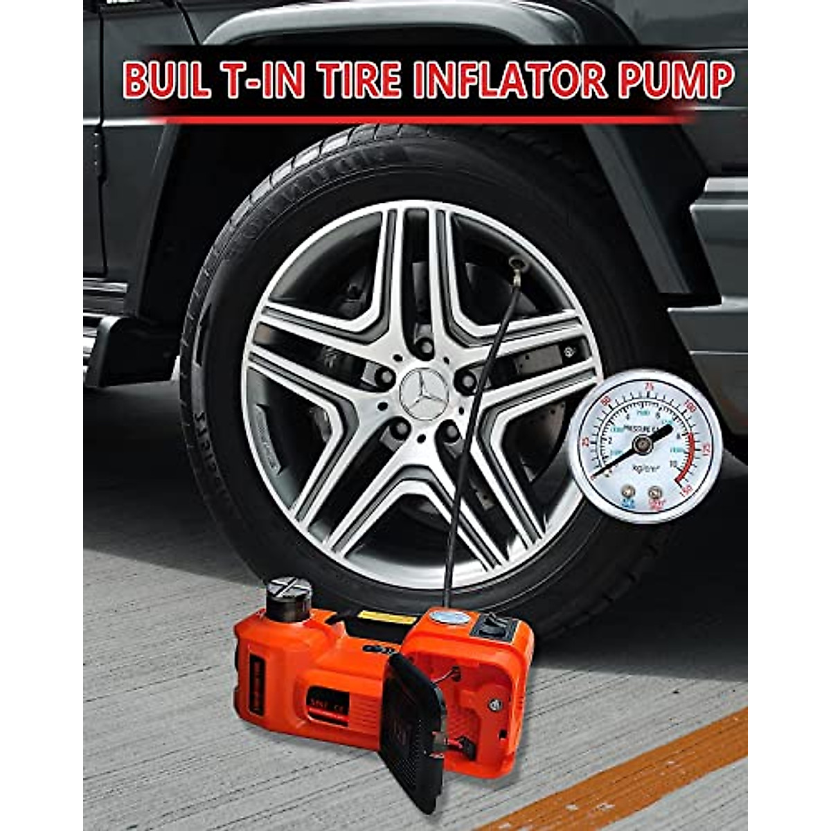 KIMHI Electric Car Jack Kit 5Ton 12V Hydraulic Car Jack with Electric Impact Wrench,Tire Inflator Air Compressor,4 in 1 Floor Jack Electric Jack for Car Sedan SUV MPV Truck with LED Light