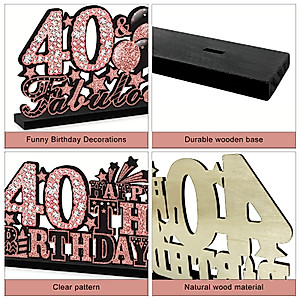 4pcs 40th Birthday Decorations Wooden Table Centerpieces for Women, Rose Gold Pink 40th Birthday Table Sign Party Supplies, Hello Forty Cheers to 40 Years Bday Table Decor