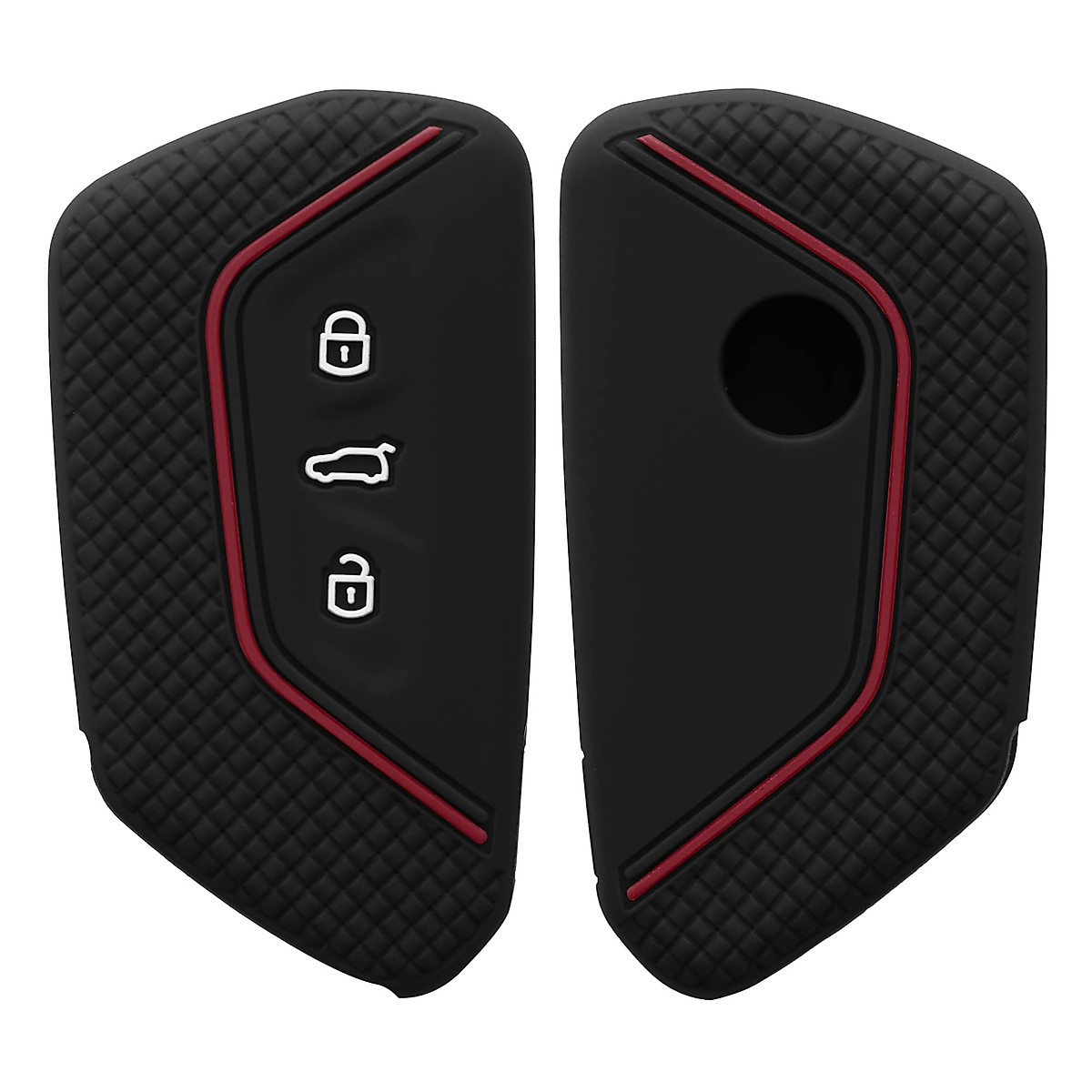 kwmobile Car Key Cover Compatible with VW Golf 8 3 Button Car Key Key Cover - Silicone Protective Car Key Fob Case - Black/Red