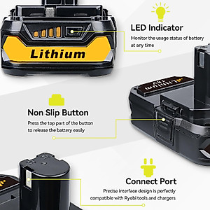 Masione 2Pack 3600mAh P102 Replacement for Ryobi 18V Battery Lithium ion ONE Plus P102 P103 P105 P107 P108 P109 P104 Compatible with Ryobi 18 Volt Cordless Tools Drill Weed Eater Edge Trimmer Battery