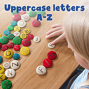 READY 2 LEARN Coconut Letters - Uppercase - Set of 52 - Natural, Hand Made Counters for Kids - Use for Crafts and Spelling Activities