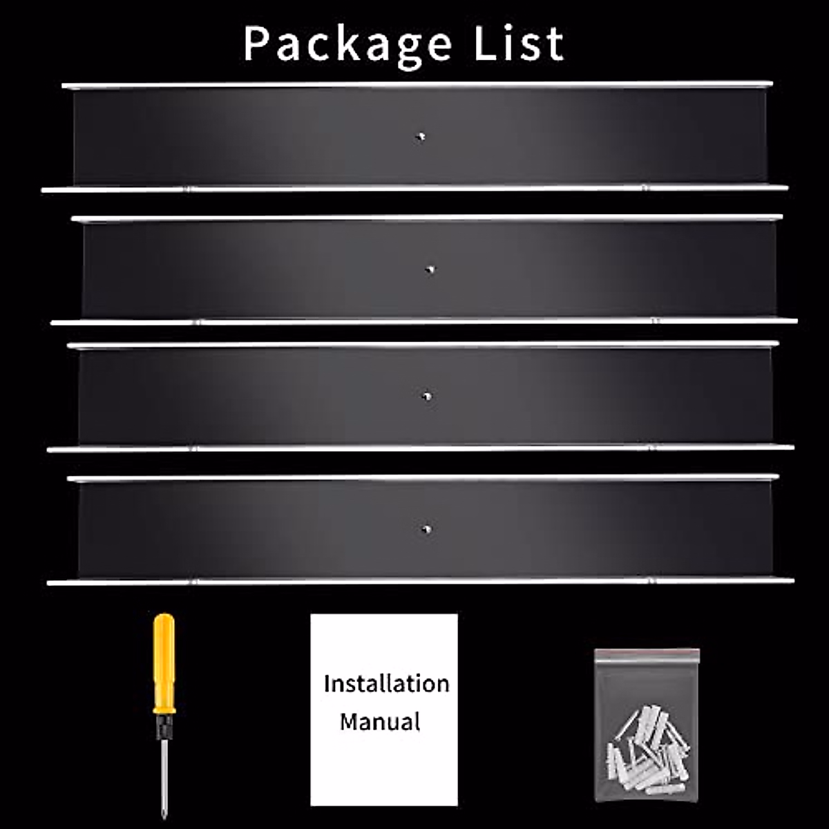 Febwind 4 Pack 24-Inch Long Clear Acrylic Floating Shelves Wall Ledge Invisible Wall Mounted Floating Bookshelf U Shape Wall Shelf for Book Display Makeup Product Spice Organizer