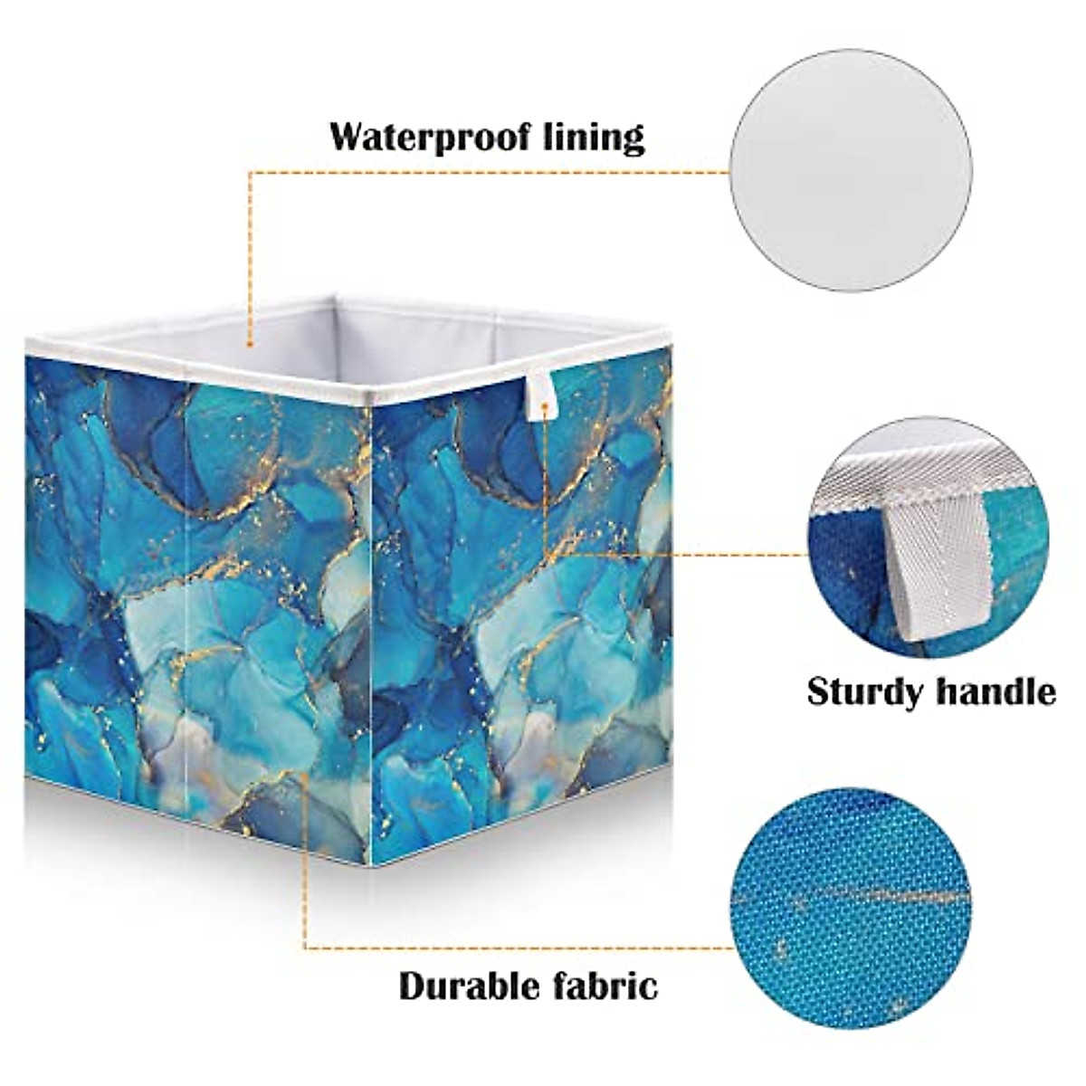 WELLDAY Storage Basket Turquoise Marble Pattern Foldable 11 x 11 x 11 in Cube Storage Bin Home Decor Organizer Storage Baskets Box for Toys, Books, Shelves, Closet, Laundry, Nursery