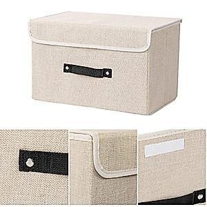 mee'life Foldable Storage Boxes with Lids 2 Pack Fabric Storage Bins with Lids, Closet Organizers for Clothes Storage, Room Organization, Office Storage, Toys - Beige
