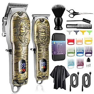 Karrte® Professional Hair Clippers for Men Hair Trimmer Barber Clippers Set Beard Trimmer Cordless Hair Cutting Grooming Haircut Kit with T-Blade Zero Gapped Rechargeable Adjustable LED Display