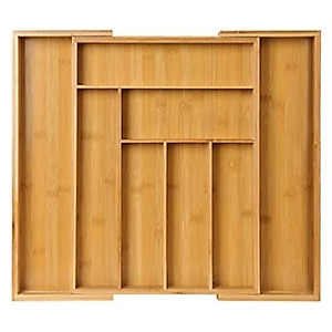 Realm Bamboo Deep Expandable Silverware Organizer | Neatly Stow Cutlery and Utensils in this 6 to 8 Compartment Flatware Tray | Designed For Better Kitchen Drawer Organization | Natural Color Holder