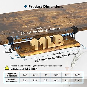BONTEC Keyboard Tray Under Desk, Pull Out Keyboard & Mouse Tray with C-clamp, 25.6 Excluding Clamps (30 Including Clamps) x 11.8 Inch Steady Slide-Out Computer Drawer for Typing, Rustic Brown