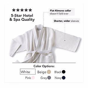 Waffle Robe for Women by BOCA TERRY, Waffle Knit Robe, Long Cotton Kimono Hotel Bathrobe, White Small/Medium