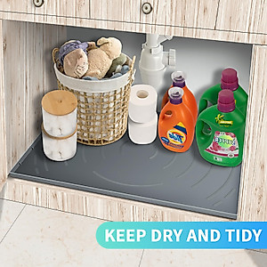 Under Sink Mat, 28" x 22" Under Sink Mats for Kitchen Waterproof, Under Sink Shelf Liner, Flexible Silicone Cabinet Protector Tray for Bottom of Kitchen & Bathroom Grey