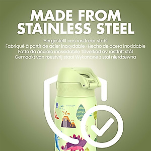 Ion8 Kid's Stainless Steel Water Bottle - Food-Safe and Odor Resistant - Fits Car Cup Holders, Backpack Pockets and More, 14 oz / 400 ml (Pack of 1) - Dinosaurs