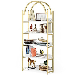 LITTLE TREE 72 inches Gold 5-Shelf Etagere Bookcase Bookshelf for Small Space