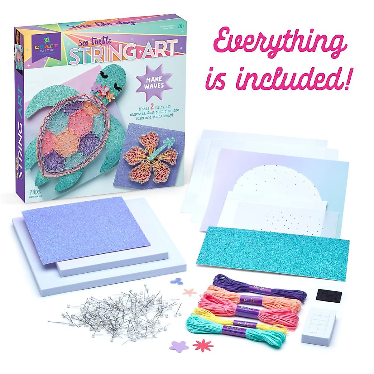 Craft-tastic — String Art Sea Turtle for 2 Fun Craft Projects — Sea Turtle and Hibiscus Flower — Ages 10+