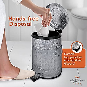 Autumn Alley Farmhouse Bathroom Trash Can - Galvanized Trash Can with Lid and Pedal for Rustic Bathroom, Farmhouse Kitchen Trash Can, Country Home Décor, 5L, 1.3 Gallon, Galvanized Grey