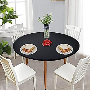Newisher Round Fitted Table Cover Spandex Stretch Tablecloth Black Table Top Cover with Elastic Edged for Dining Picnic Patio 60 inch