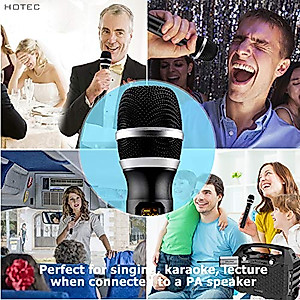 HOTEC 25 Channel UHF Handheld Wireless Microphone with Mini Portable Receiver 1/4" Output, for Church/Home Party/Karaoke/Business Meeting/Phone Recording (Black)