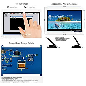 Waveshare 7inch HDMI LCD (C) Capacitive Touch Screen Display Supports Various Systems for All Ver. Raspberry pi 3 Model B/3 B+/2 B/B+/B/A Banana Pi with Bicolor Case