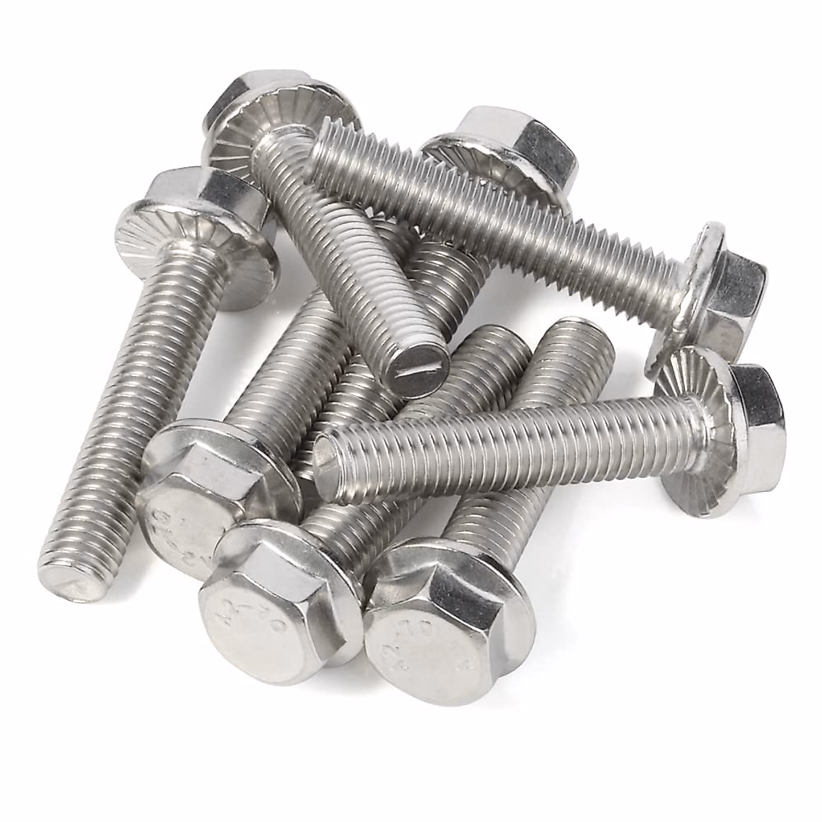 M10-1.5 x 25mm Flanged Hex Head Bolts Flange Hexagon Screws, Stainless Steel 18-8 (304), Plain Finish, DIN 6921, 10 PCS