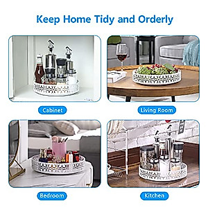 MIHIRO Metal Lazy Susan Organizer, Rotating Tray, Lazy Suan Turntable for Cabinet, Kitchen Countertop Spice Organizer, Lazy Susan for Dining Table with Non-Slip Pad (11''+12'', White)
