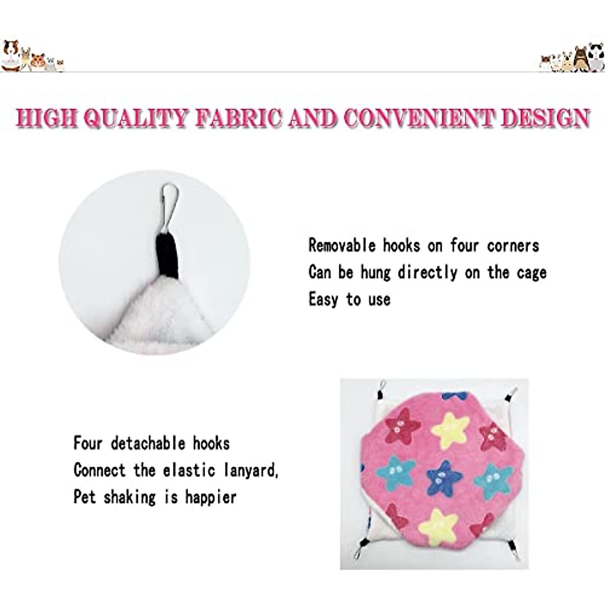 QeeHeng Small Animal Hanging Hammock,Small Pet Swinging Bed,Double-Layer Pet Cage Hammock for Ferret Rat Sugar Glider and Other Small Animals,Purple